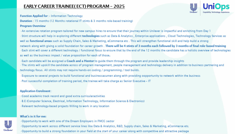 Unilever - UniOps - ECT Program - JD 2025 | PDF | Career & Growth ...