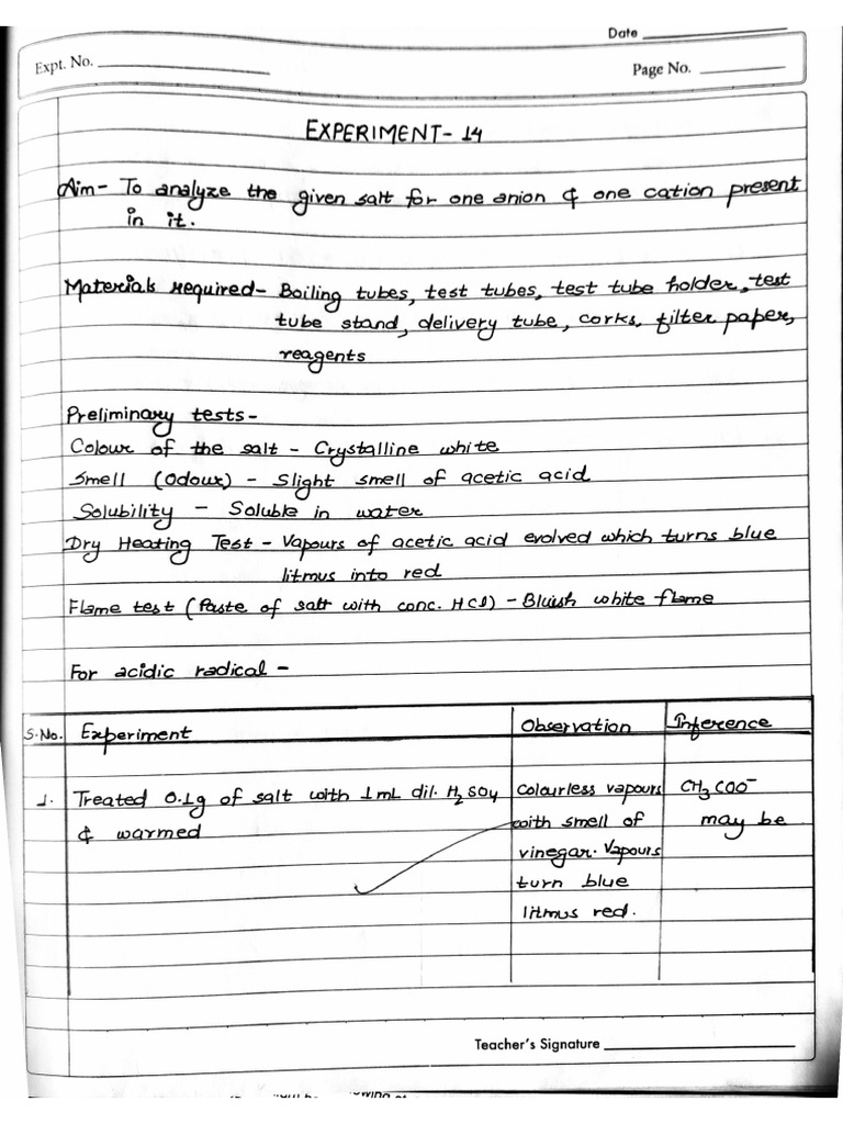 Salt Analysis Practicals | PDF