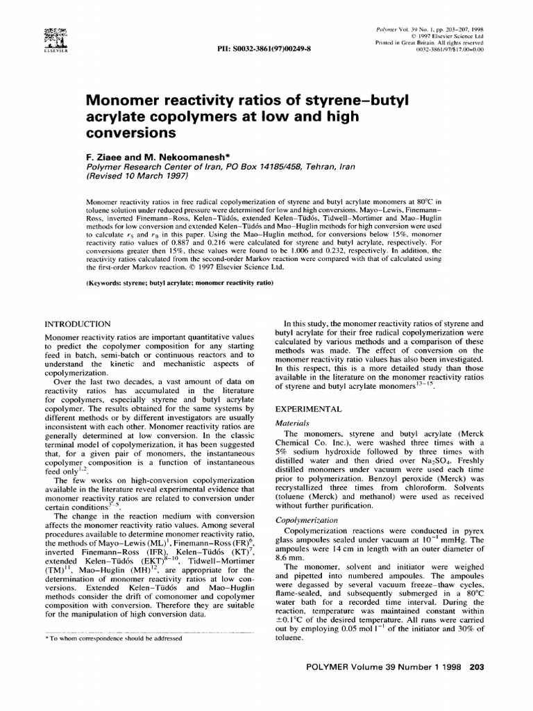 Paper 1 Copolimerización | PDF | Copolymer | Chemical Substances