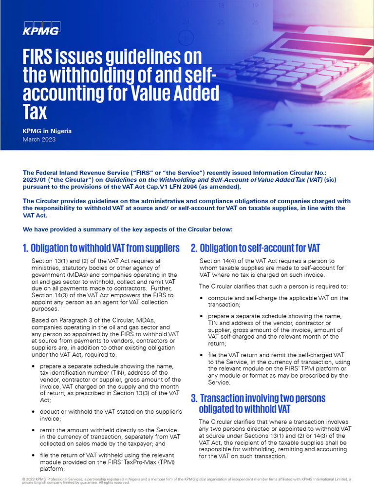 FIRS Guidelines on Withholding VAT | PDF | Value Added Tax | Taxes