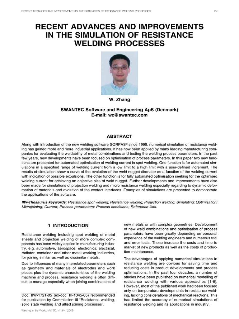 Recent Advances and Improvements in The Simulation of Resistance Welding Processes | PDF ...