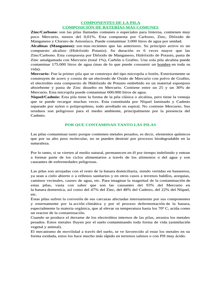 Componentes de La Pila | PDF | Mercurio (Elemento) | Materiales