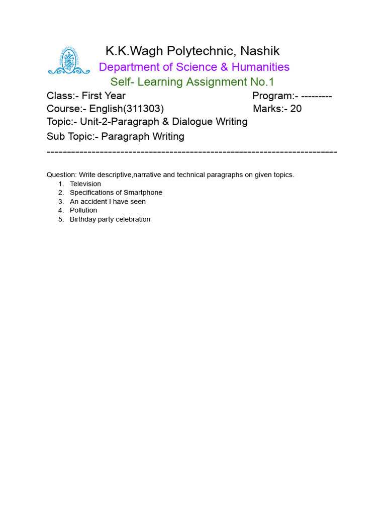 SLA ENG Assignment-1-Paragraph Writing | PDF | Technology & Engineering