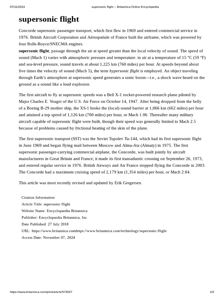 Supersonic Flight - Britannica Online Encyclopedia | PDF | Supersonic ...