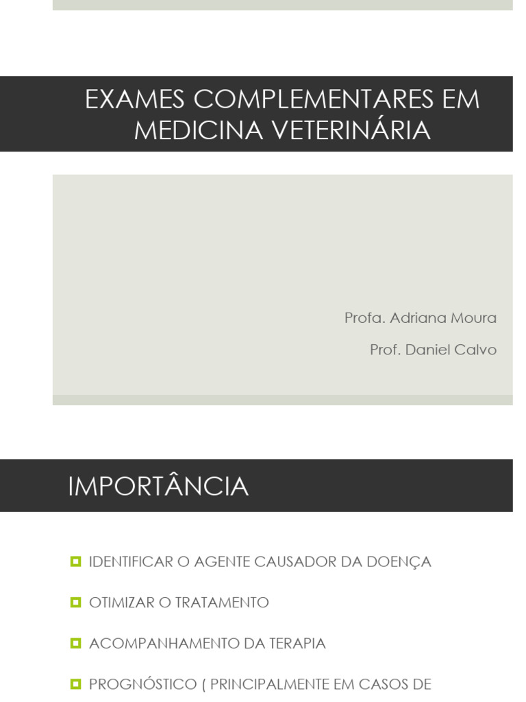 Exames Complementares em Medicina Veterinária | PDF | Especialidades ...