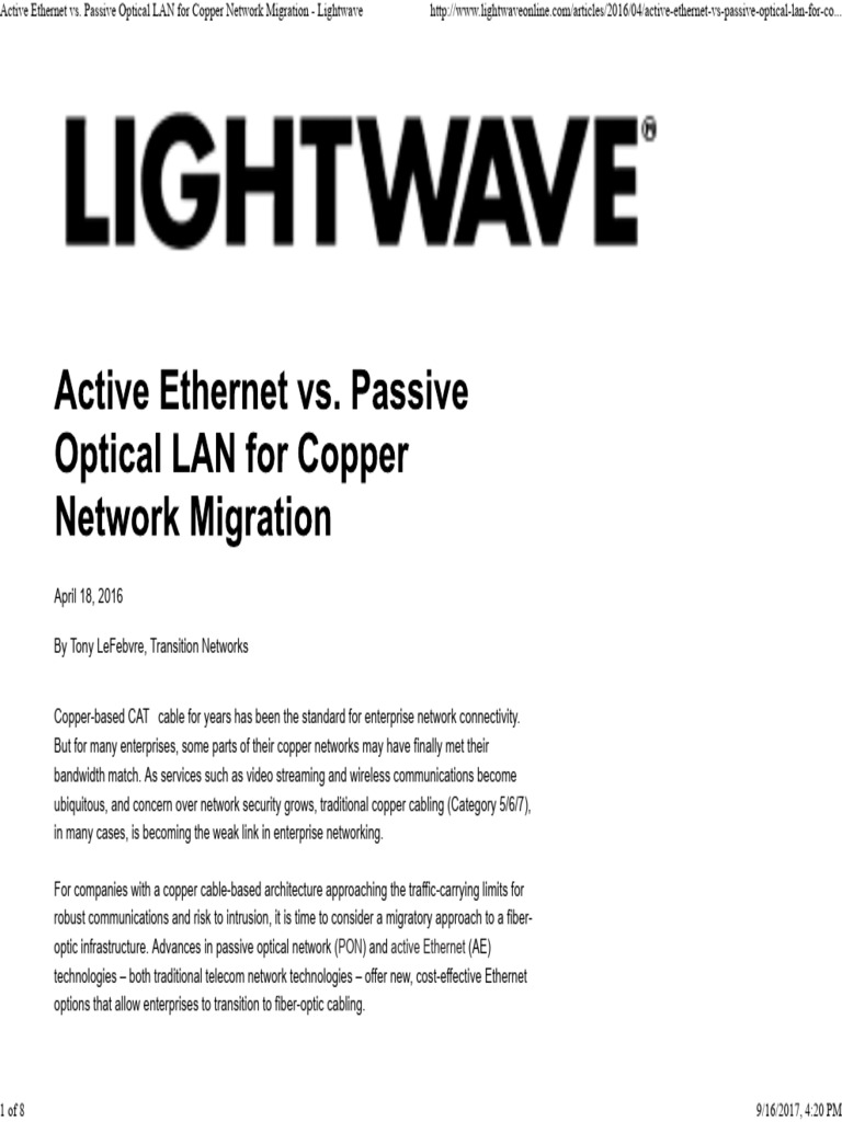 Active Ethernet vs PON | PDF