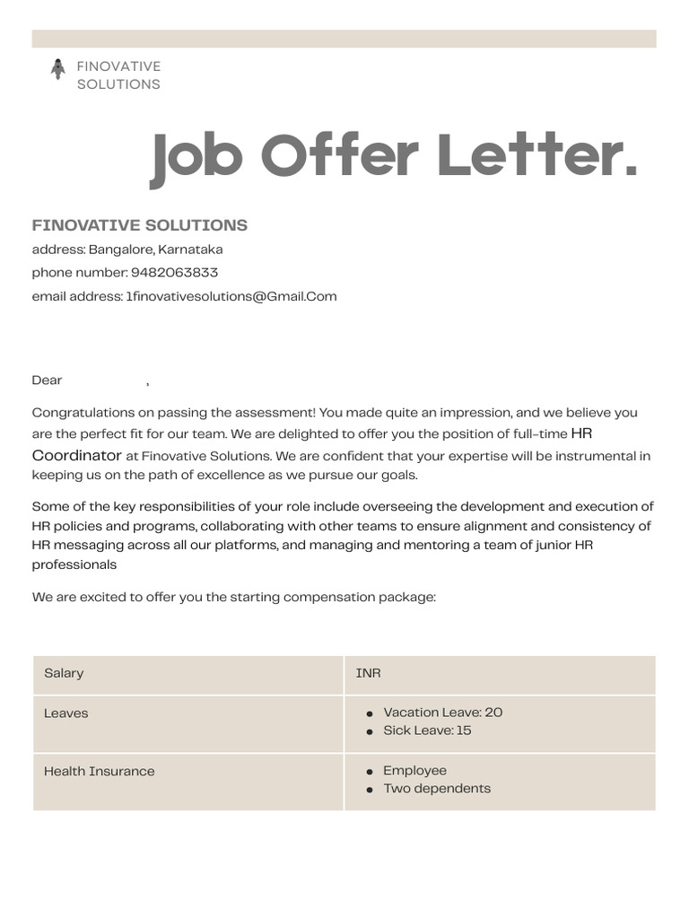 HR offer letter | PDF