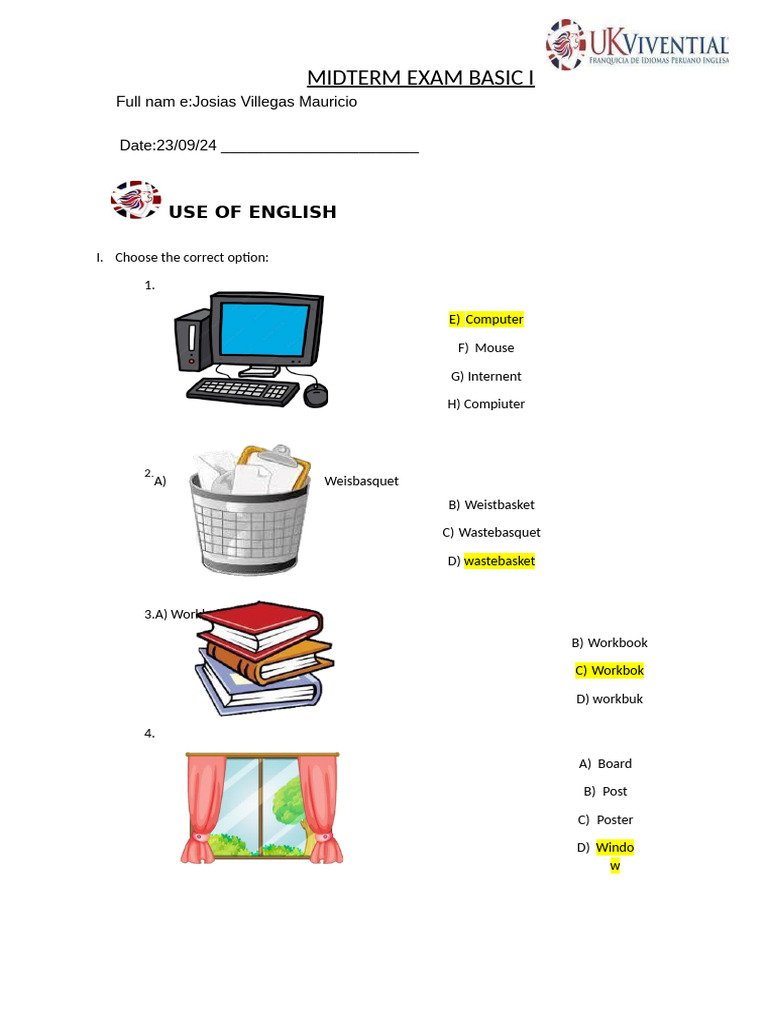 Midterm Exam Basic 1 - Josias Villegas Mauricio | PDF