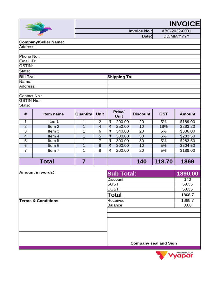 GST Bill Format 005 | PDF | Finance & Money Management