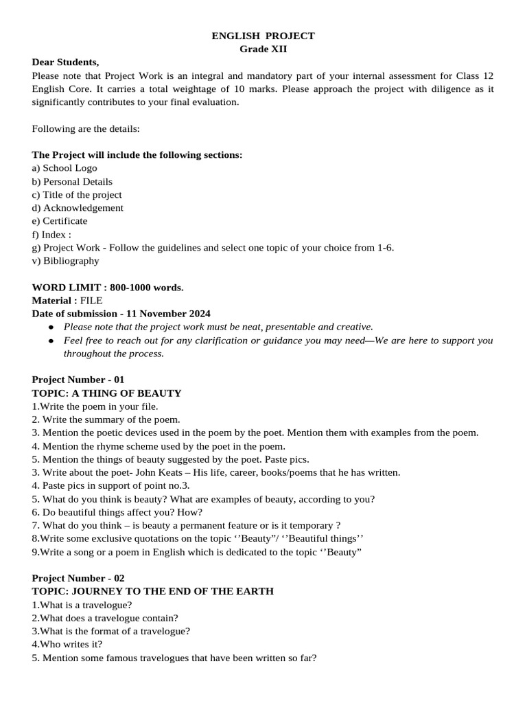 Class 12 English Project 24-25 | PDF | Poetry