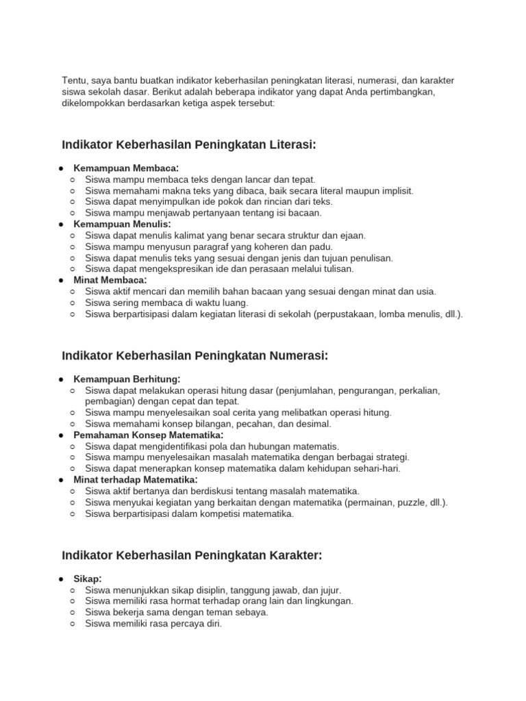 Buatkan Indikator Keberhasilan Peningkatan Litera... | PDF