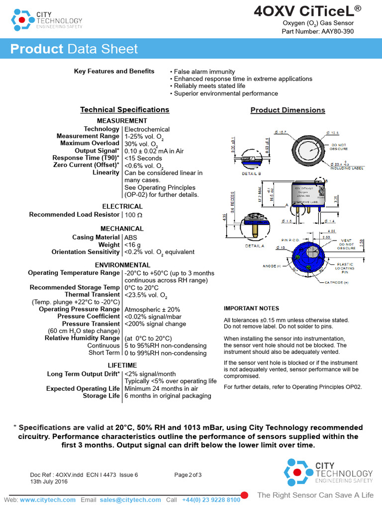 Sps Siot Citytech 4oxv Sensor Datasheet | PDF | Measuring Instrument ...
