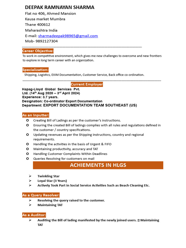 Export Documentation Specialist Resume | PDF | Computing