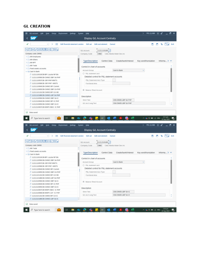 CMWD GL Creation - LBP Bank Account | PDF
