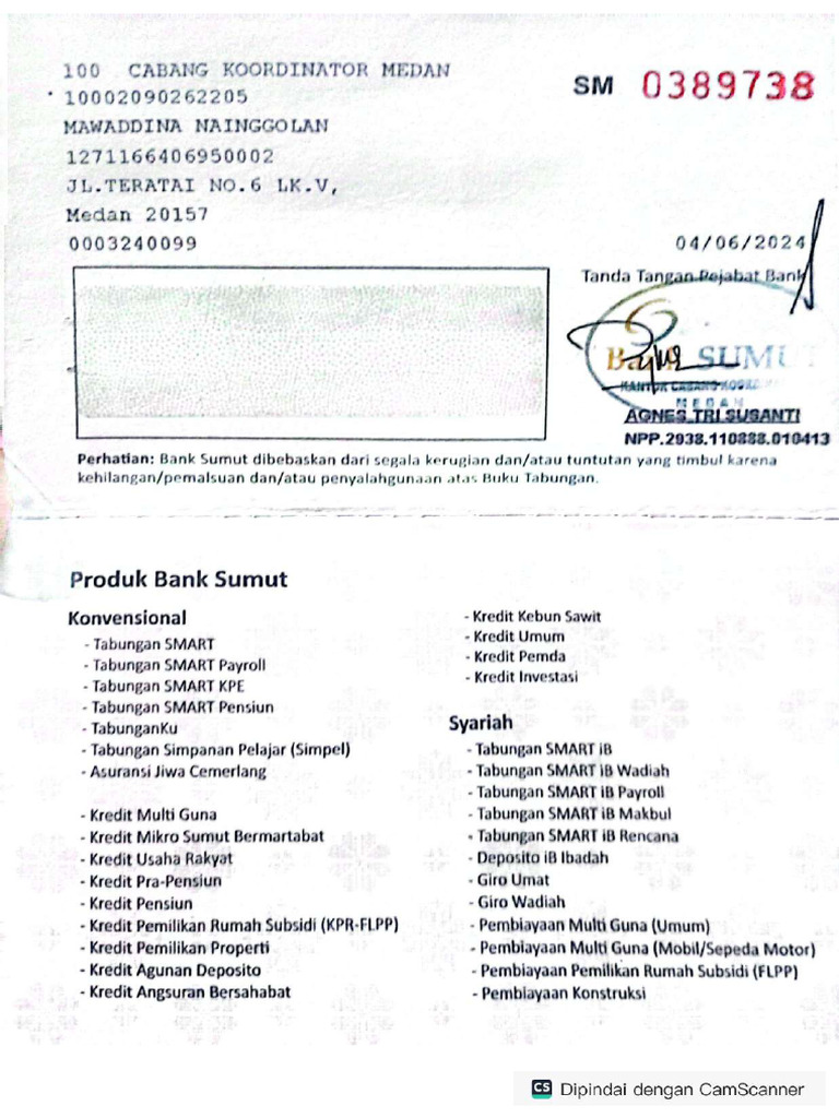 Rekening Kpe Bank Sumut - Compressed | PDF