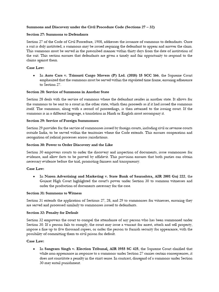 Summons and Discovery in CPC Explained | PDF | Discovery (Law ...