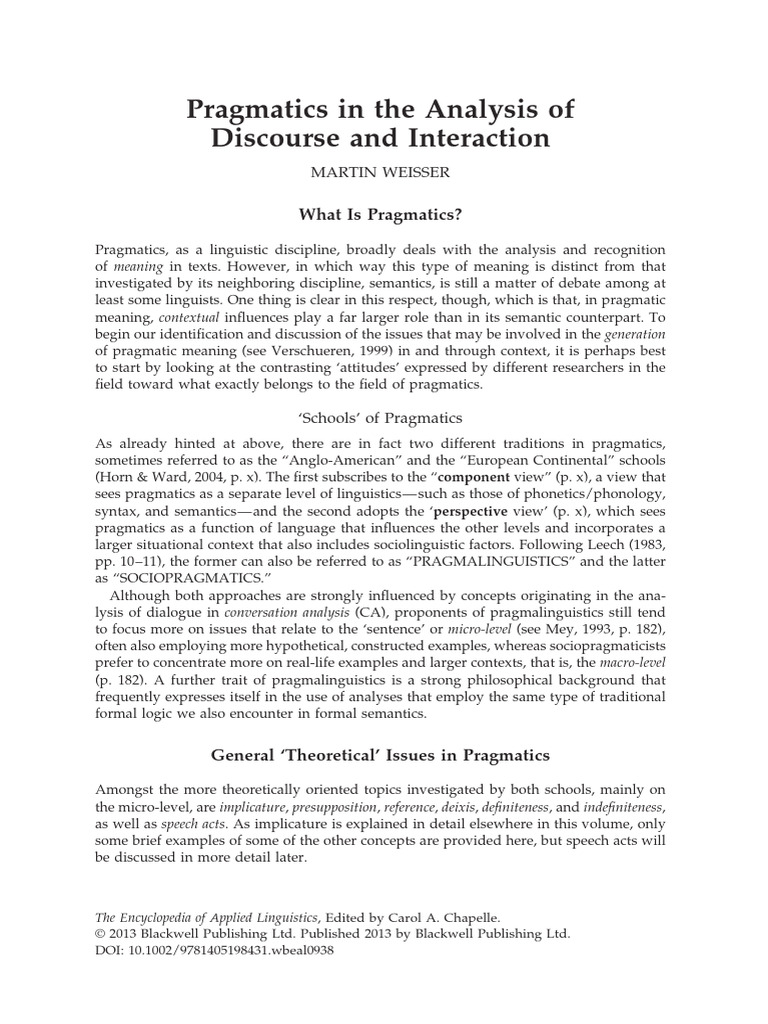 Pragmatics in The Discourse of Analysis | PDF | Semantics | Linguistics
