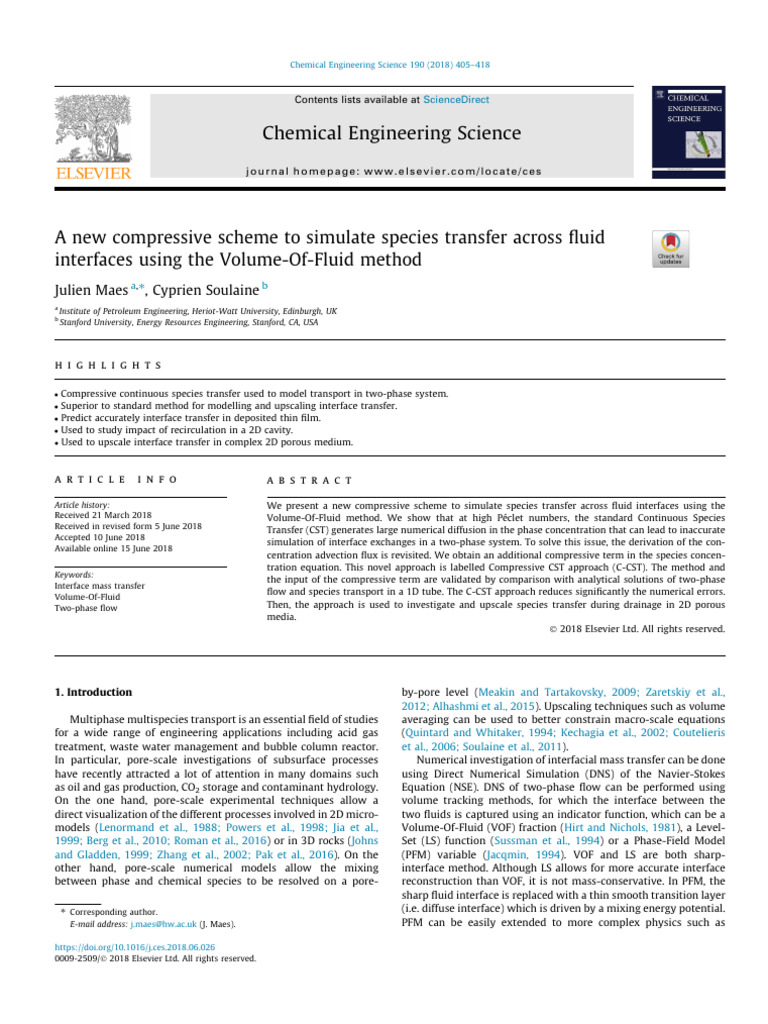 A New Compressive Scheme To Simulate Species Transfer Across Fluid Interfaces Using The Volume ...