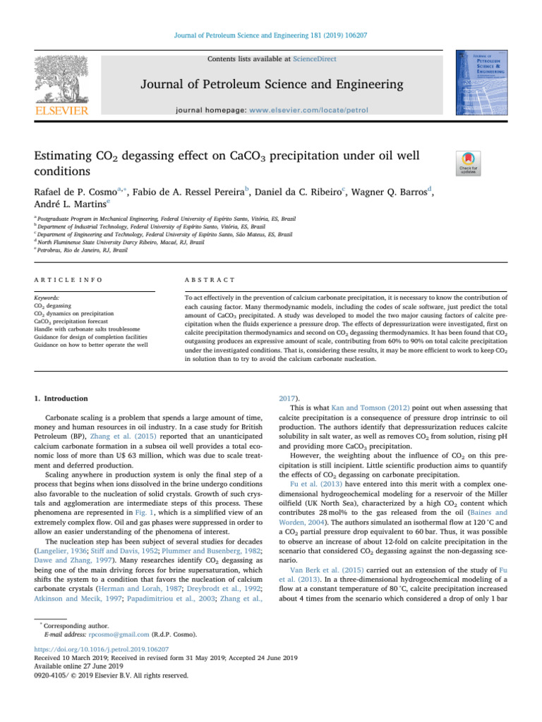 Estimating CO2 Degassing Effect On CaCO3 Precipitation Under Oil Well ...
