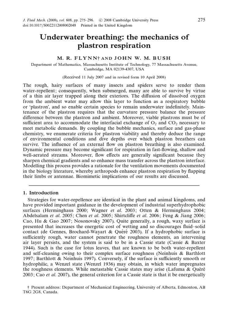 Underwater Breathing The Mechanics of Plastron Respiration. | PDF ...