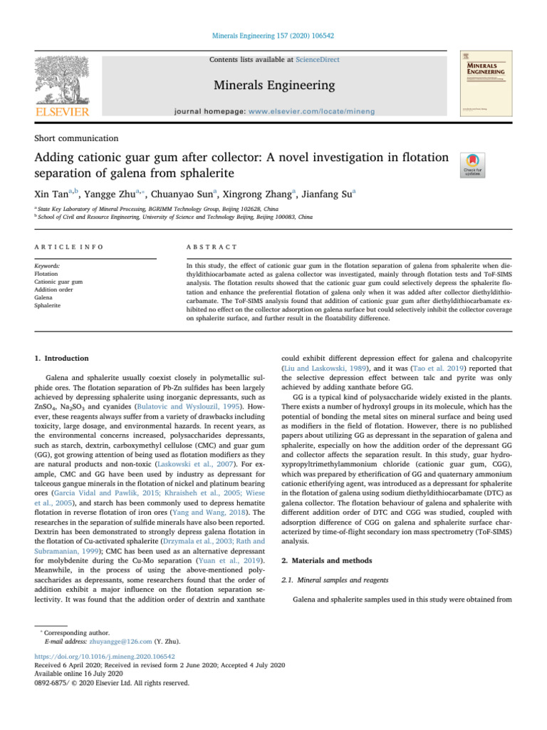 Adding Cationic Guar Gum After Collector A Novel Investigat - 2020 ...