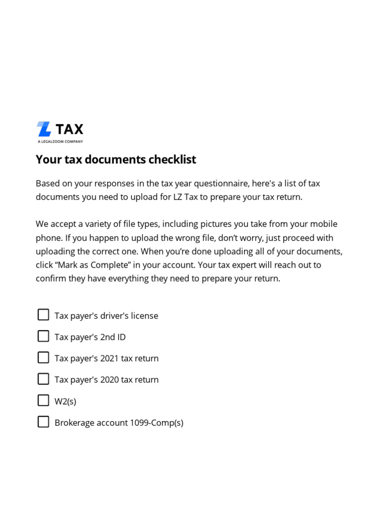 Tax Documents Checklist | PDF | Finance & Money Management