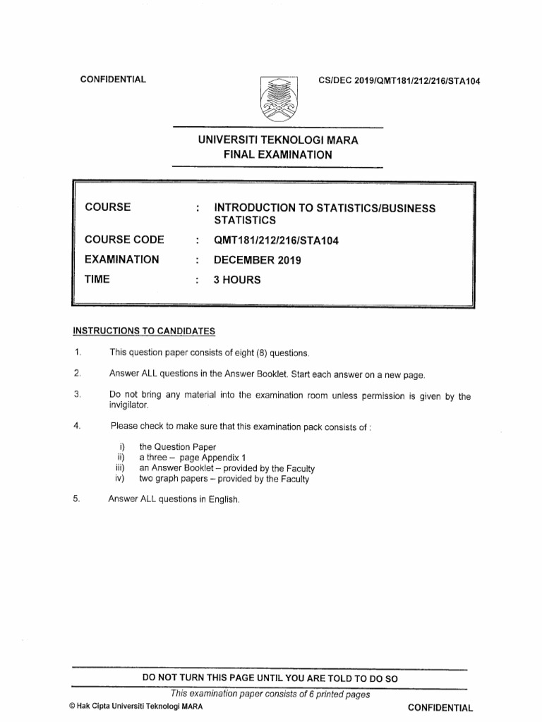 STA104 Dec 2019 | PDF | Sampling (Statistics) | Statistics