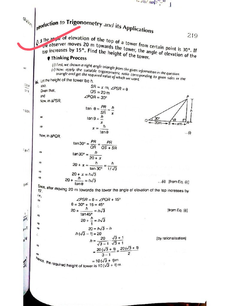Class 10th NCERT Exampler Application of Trigonometry | PDF