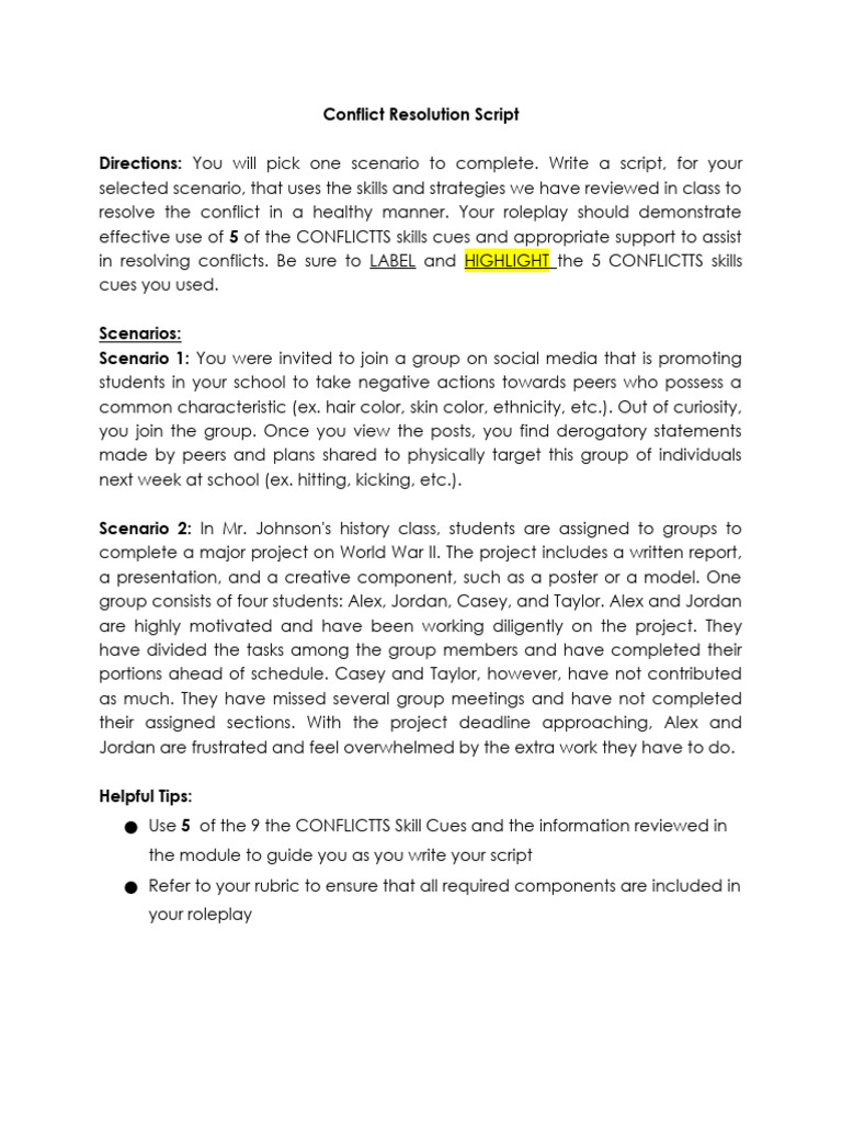 Conflict Resolution Role Play | PDF | Human Communication | Behavior ...