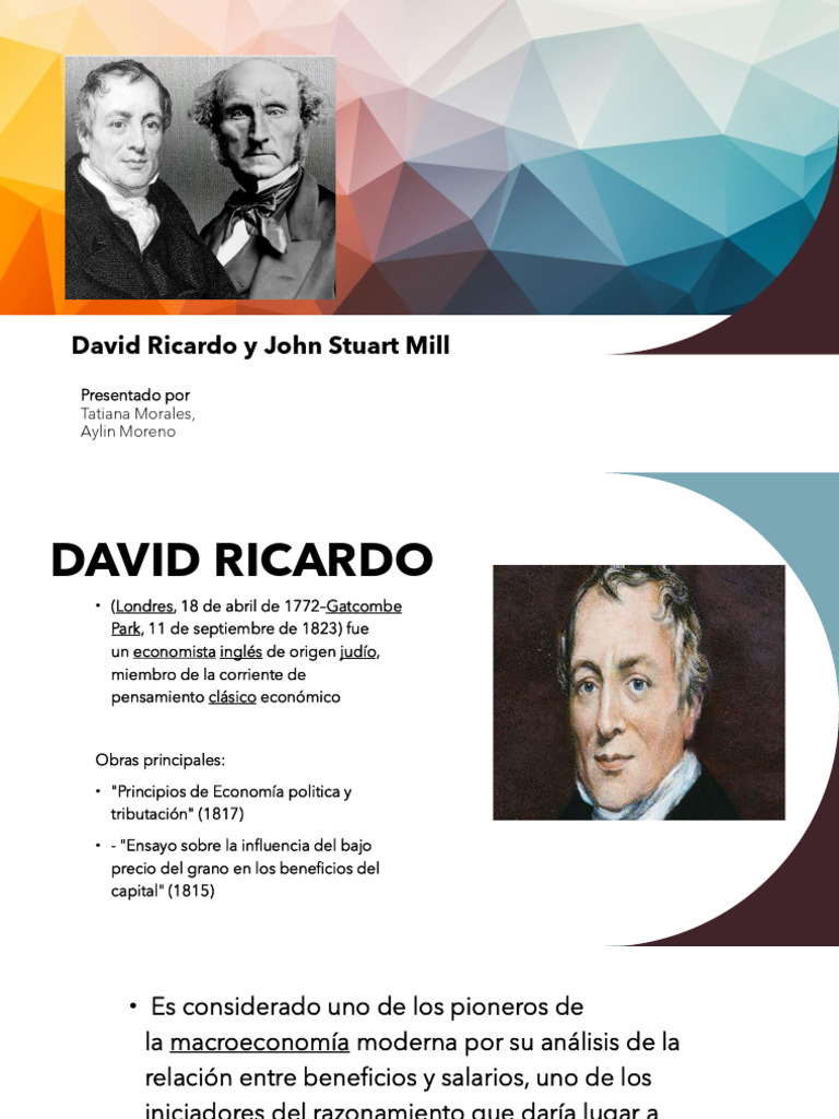Presentación David Ricardo y John Stuart Mill | PDF | Proteccionismo | Ventaja comparativa