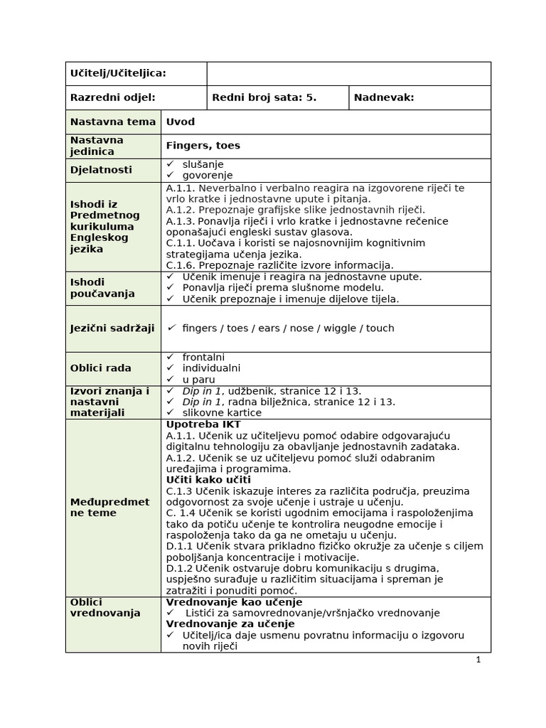 03 Introductory+Unit L3 Fingers,+toes | PDF