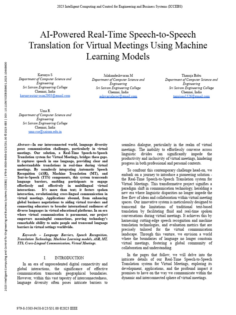 AI-Powered Real-Time Speech-to-Speech Translation For Virtual Meetings Using Machine Learning ...