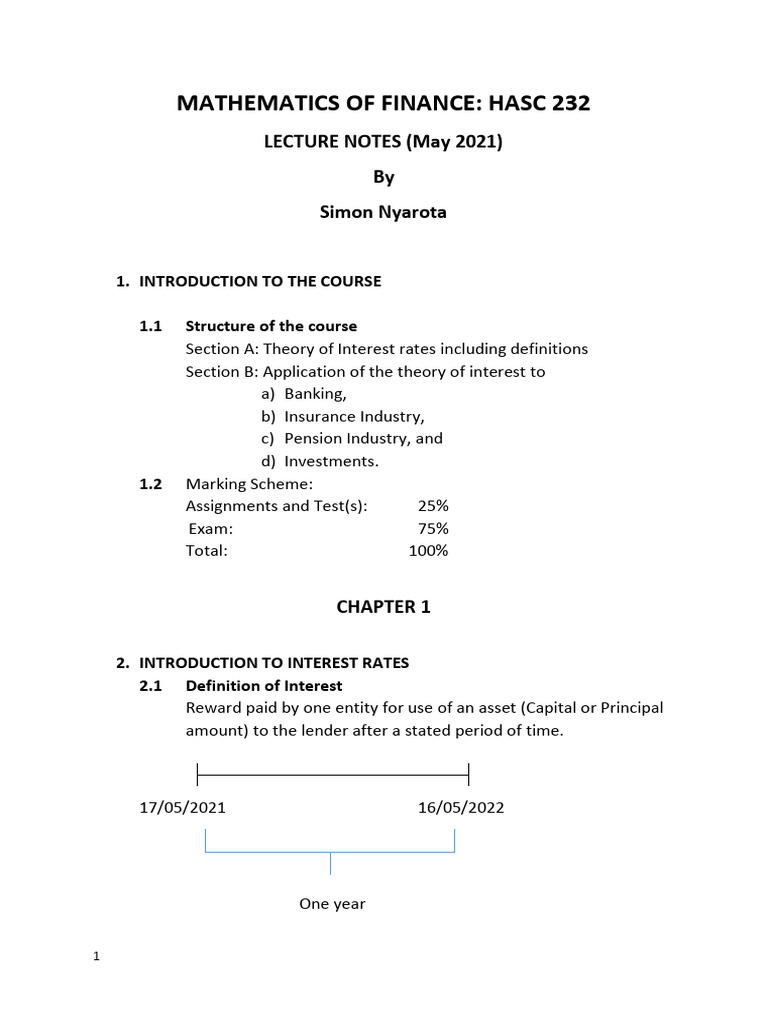 Mathematics of Finance Notes May 2021 | PDF | Interest | Compound Interest
