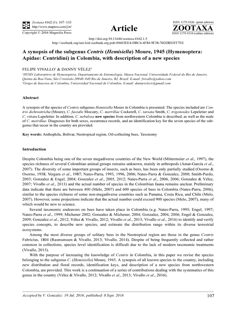 Synopsis of The Subgenus Centris (Hemisiella) Moure, 1945 (Hymenoptera ...