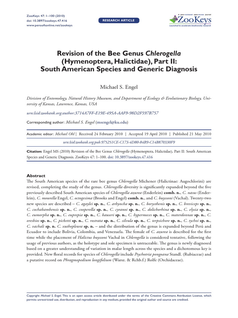 Revision of The Bee Genus Chlerogella Hymenoptera | PDF | Anatomical ...