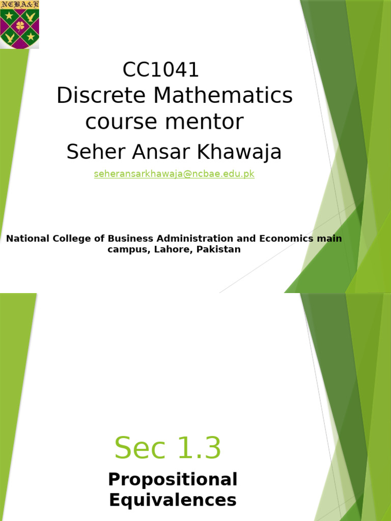 Ex 1.3 Propositional Equivalences | PDF | Contradiction | Mathematics Ex 1.3 Propositional Equivalences | PDF | Contradiction | Mathematics