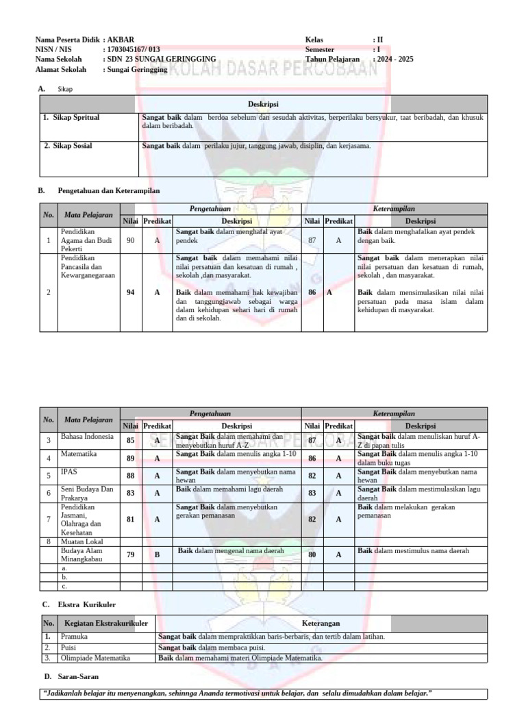Format Rapor-1 | PDF