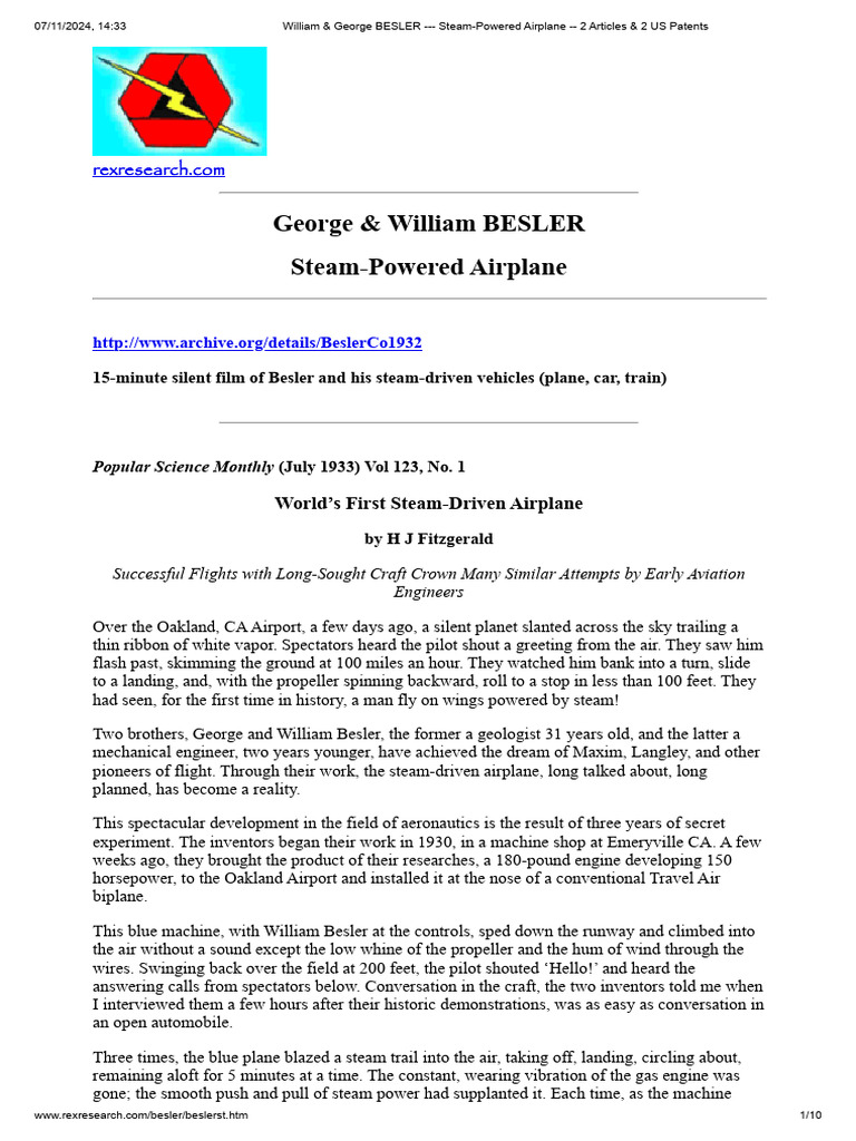 William & George BESLER - Steam-Powered Airplane - 2 Articles & 2 US ...