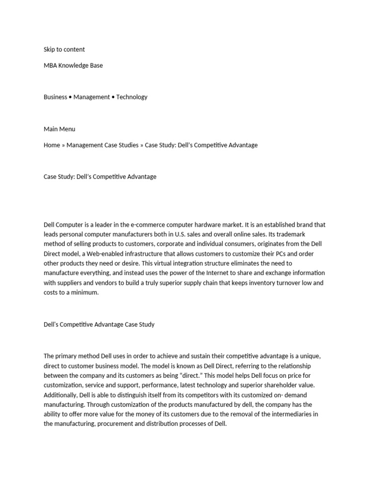 Dell Case Study | PDF | Dell | Competitive Advantage