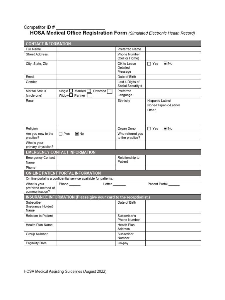 HOSA Medical Office Registration Form | PDF | Electronic Health Record ...