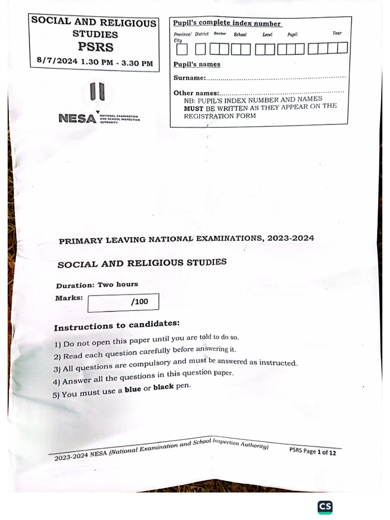 P6 SRS National Examination PL 2024 | PDF