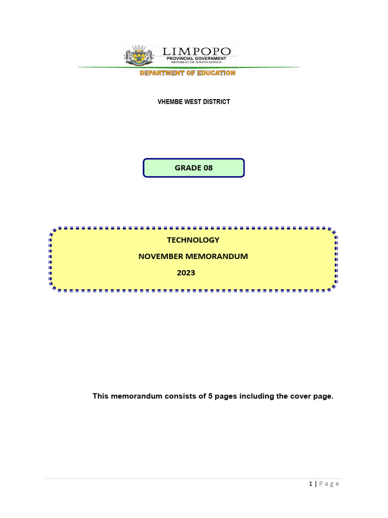 Grade 8 Technology November Memo 2023 | PDF | Lever | Physical Quantities