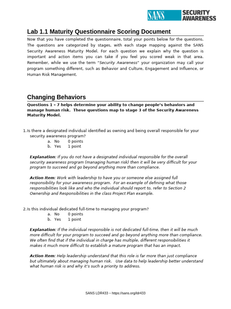 Stage00 01b Lab1.1 MaturityQuestionnaire Scoring | PDF | Incentive ...