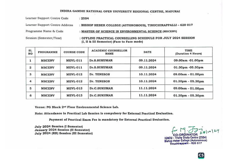 Revised MSC ENV SCI PRACTICAL COUNSELLING JULY 2024 | PDF