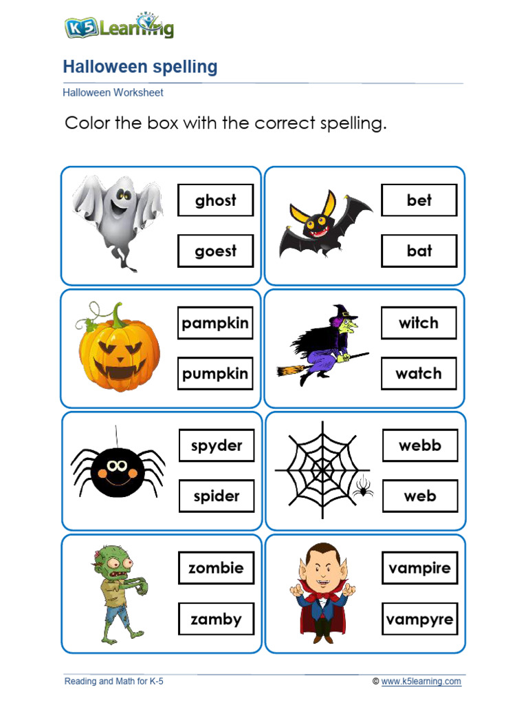 Halloween Spelling Worksheet K-5 | PDF