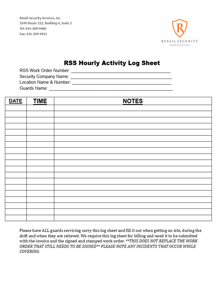 RSS Hourly Activity Log Template | PDF