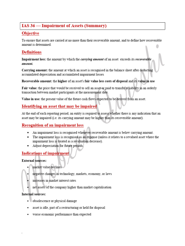 IAS 36 SummarY | PDF | Depreciation | Fair Value