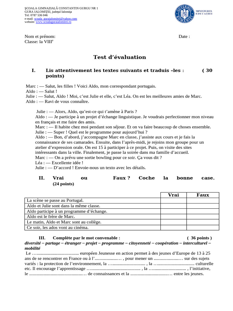 Test Franceza Modul 1 | PDF