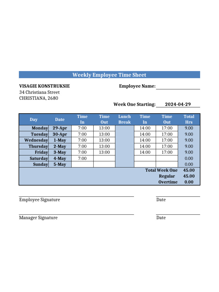 Fast Easy Accounting One Week Time Card | PDF