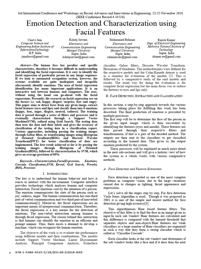 Emotion Detection and Characterization Using Facial Features | PDF | Support Vector Machine ...
